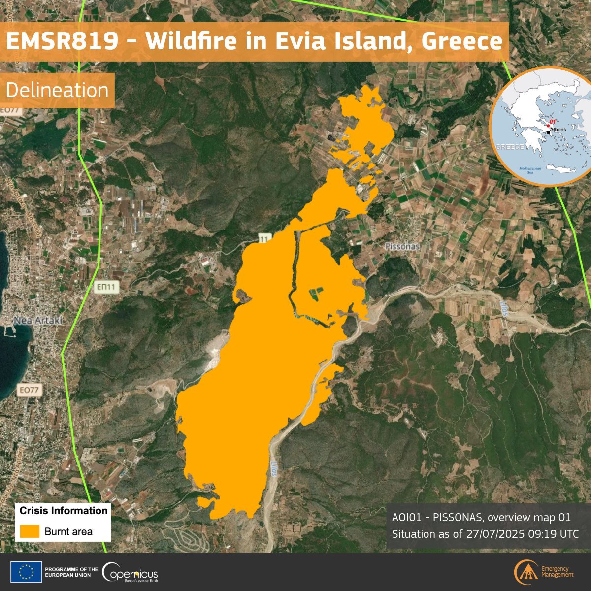 Wildfire in Evia Island, Greece - Copernicus EMS Mapping | Copernicus EMS On Demand Mapping
